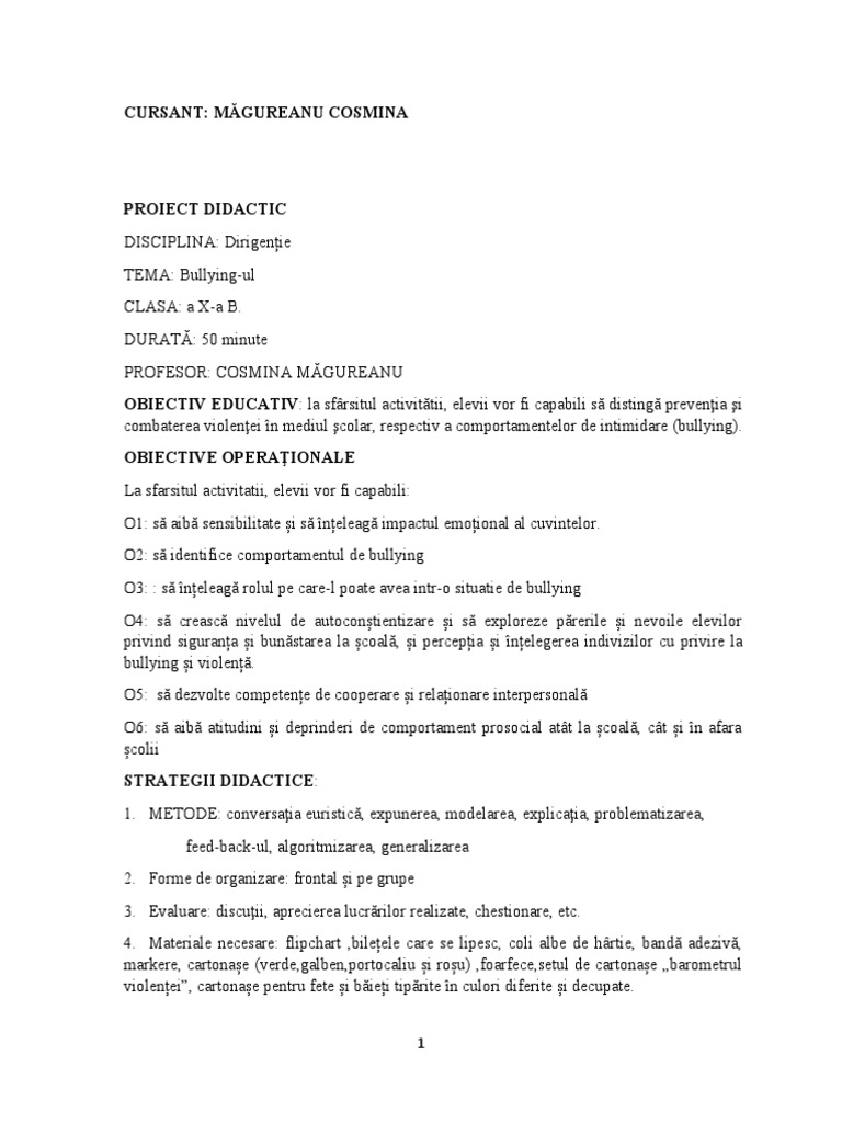 Proiect Bullying 1 | PDF