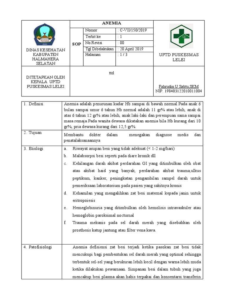 Sop Anemia | PDF