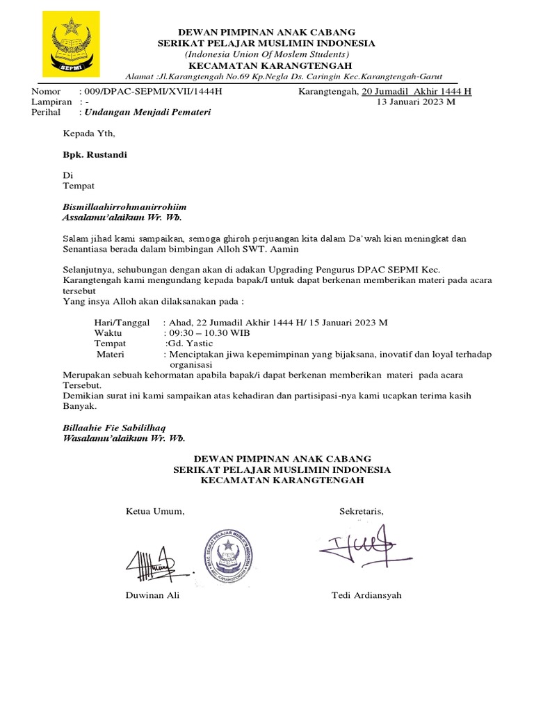 Surat Pak Rustandi | PDF