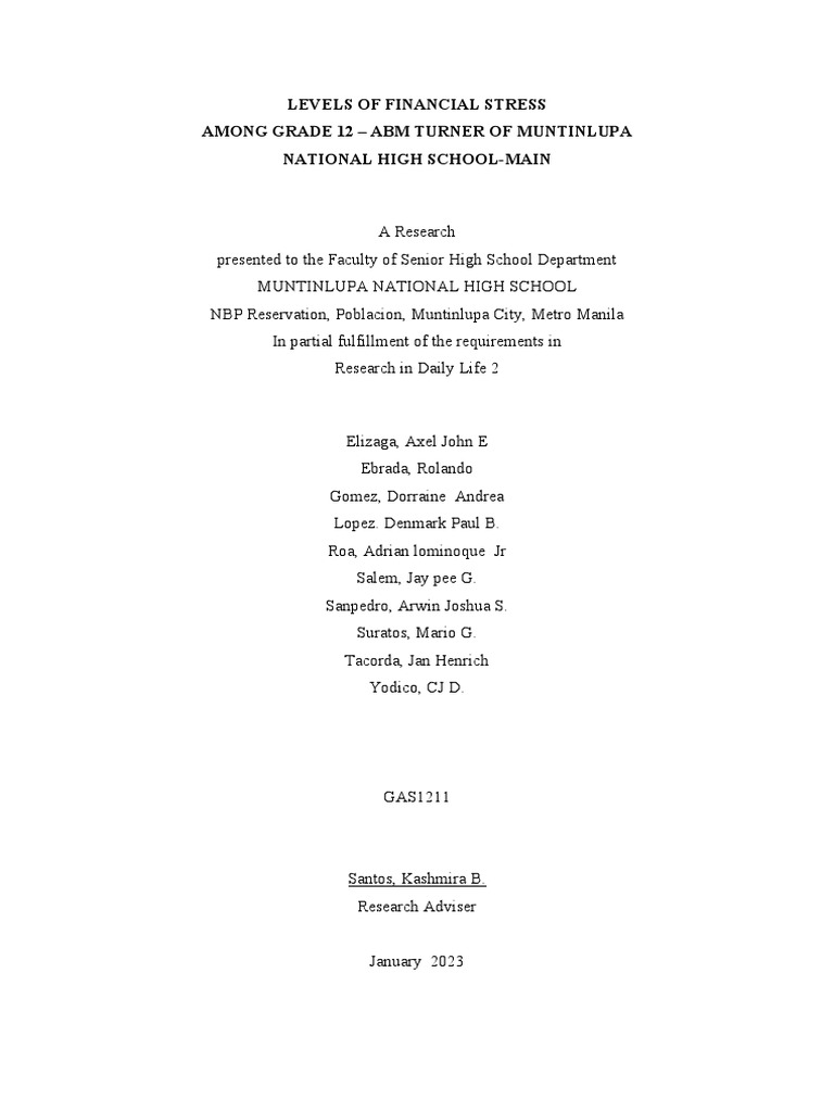 Financial Stress in Grade 12 ABM Students | PDF | Survey Methodology ...