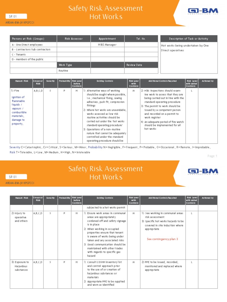 Hot Works Safety Risk Assessment | PDF | Personal Protective Equipment ...