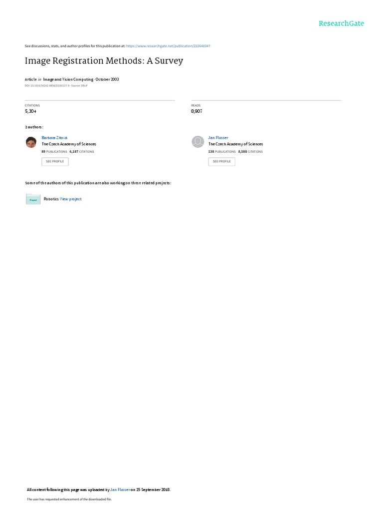 Image Registration Methods A Survey | PDF | Image Segmentation | Computer Vision