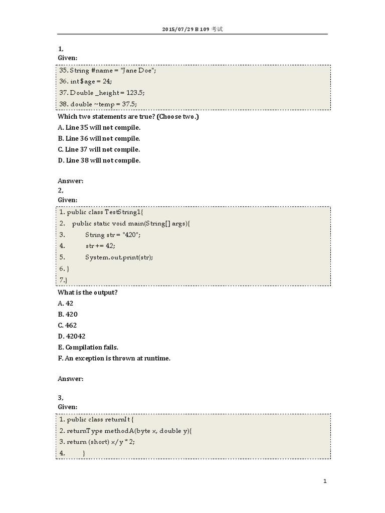 Java Exam Questions and Answers | PDF | Programming Paradigms ...