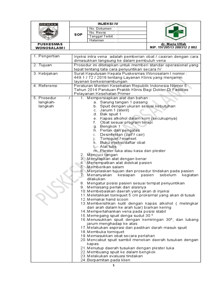 Sop Injeksi IV P | PDF