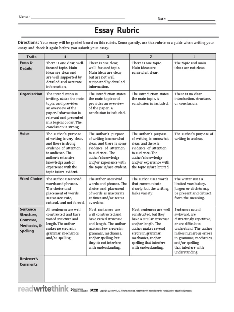 Essay Rubric | PDF | Essays | Cognitive Psychology