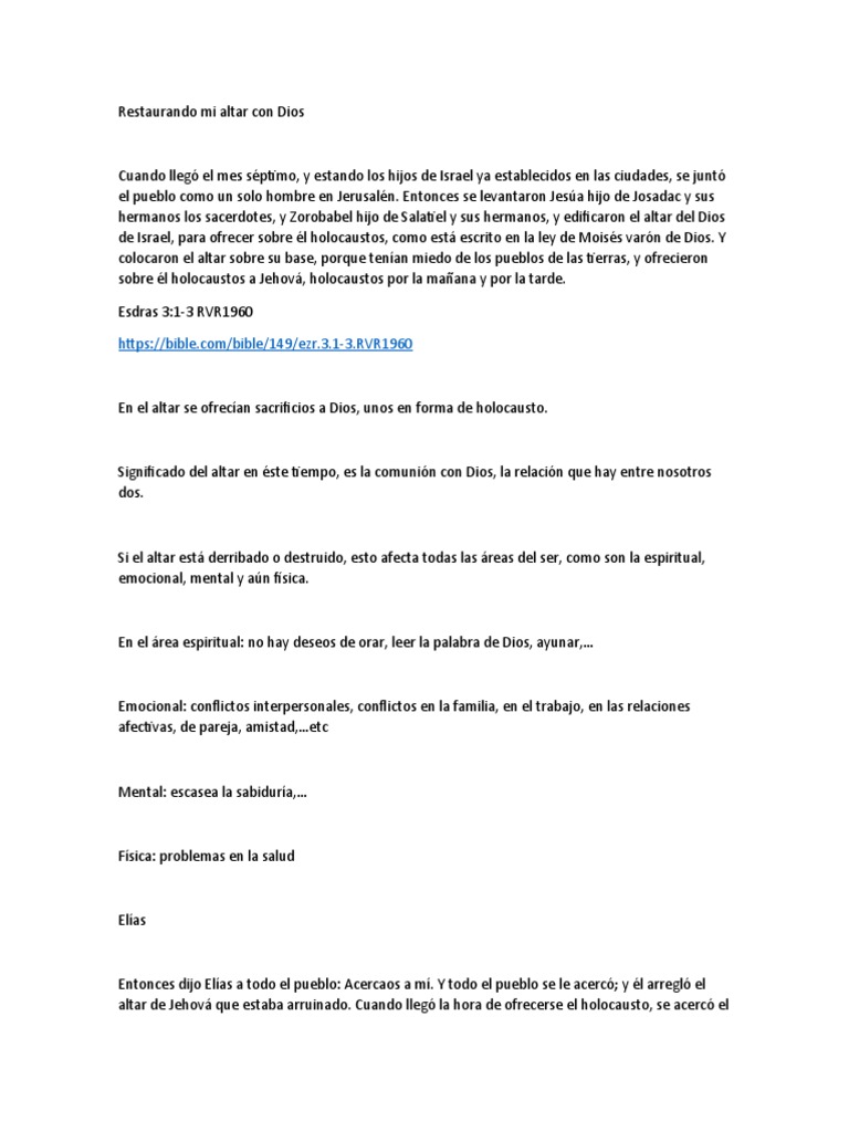 Restaurando Mi Altar Con Dios | PDF | Libros de reyes