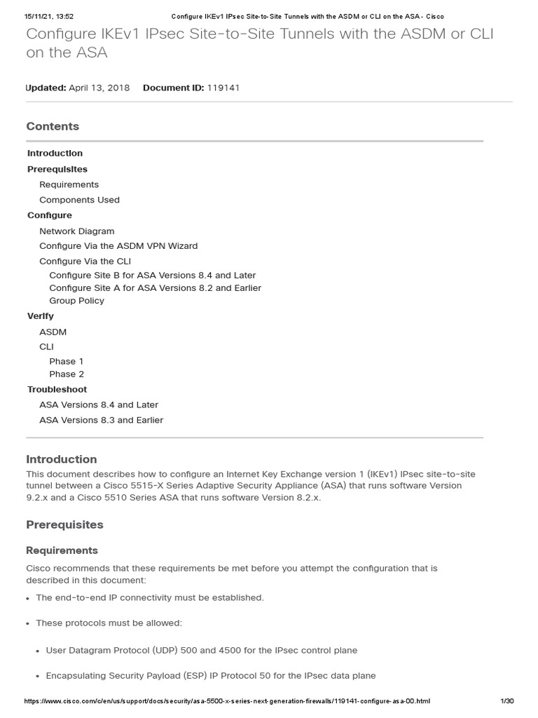 Configure IKEv1 IPsec Site-to-Site Tunnels With The ASDM or CLI On The ... Configure IKEv1 IPsec Site-to-Site Tunnels With The ASDM or CLI On The ...