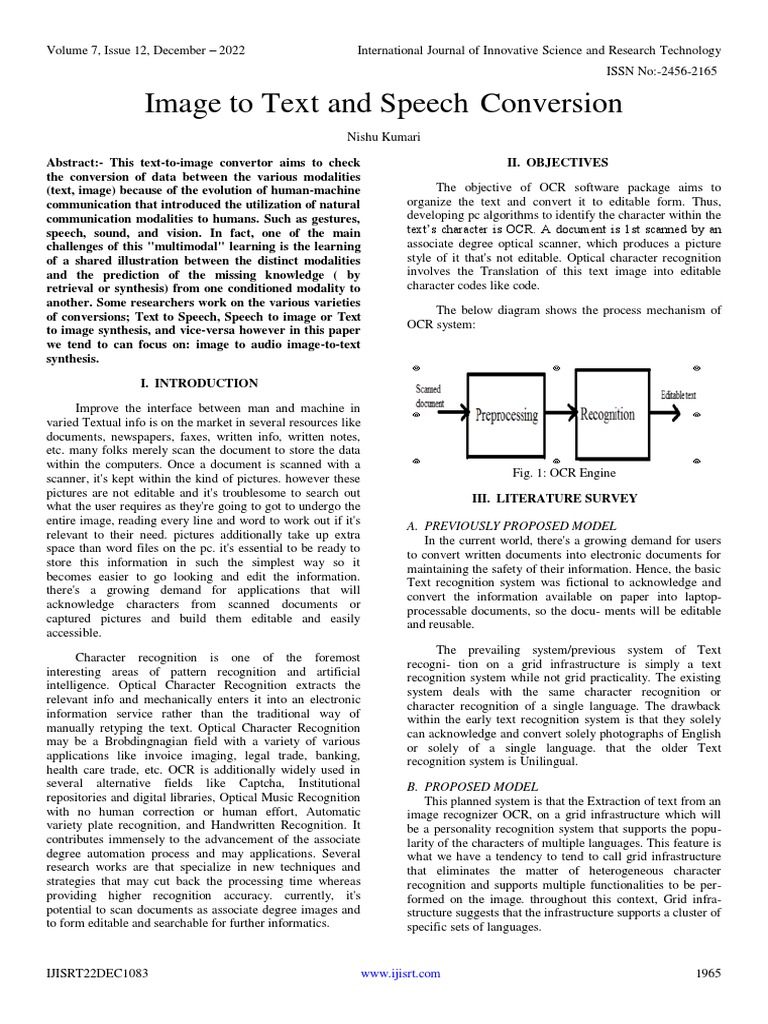 Image To Text and Speech Conversion | Download Free PDF | Optical Character Recognition | Image ...