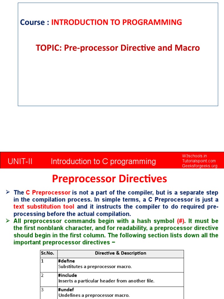 8 Preprocessor Directive And Macro Pdf Computer Programming Computing