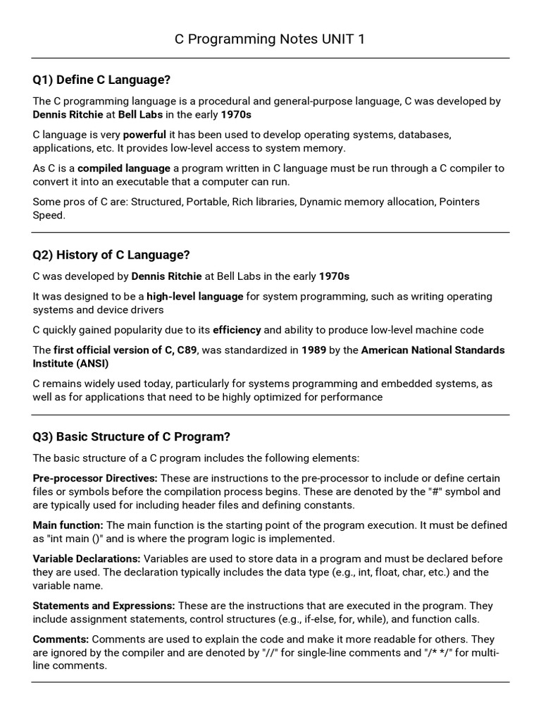 Programming Notes Unit 1 | PDF | C (Programming Language) | Programming ... Programming Notes Unit 1 | PDF | C (Programming Language) | Programming ...