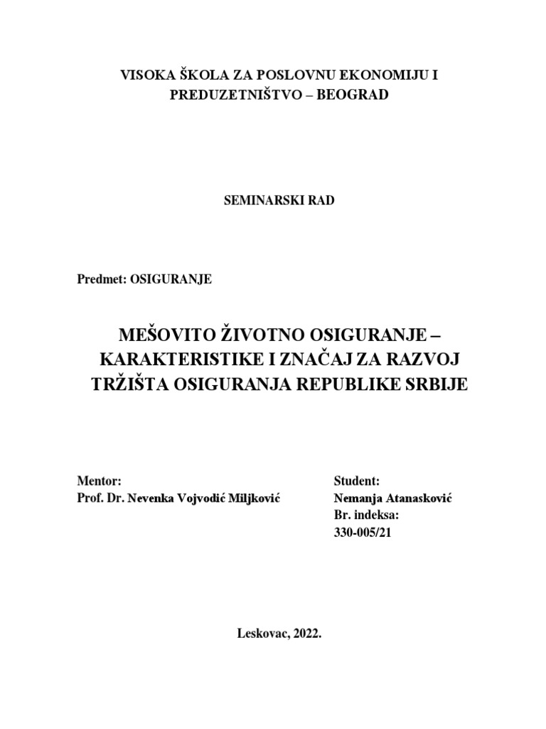 Mesovito Zivotno Osiguranje | PDF