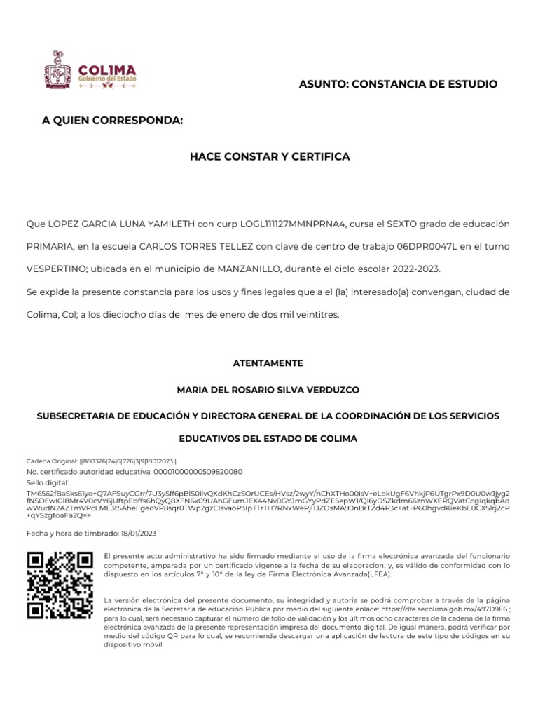 Asunto: Constancia de Estudio A Quien Corresponda: Hace Constar Y ...