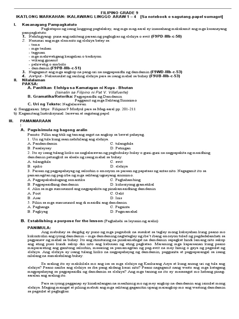 Filipino 9 DLP 3RD Week 2 PDF | PDF