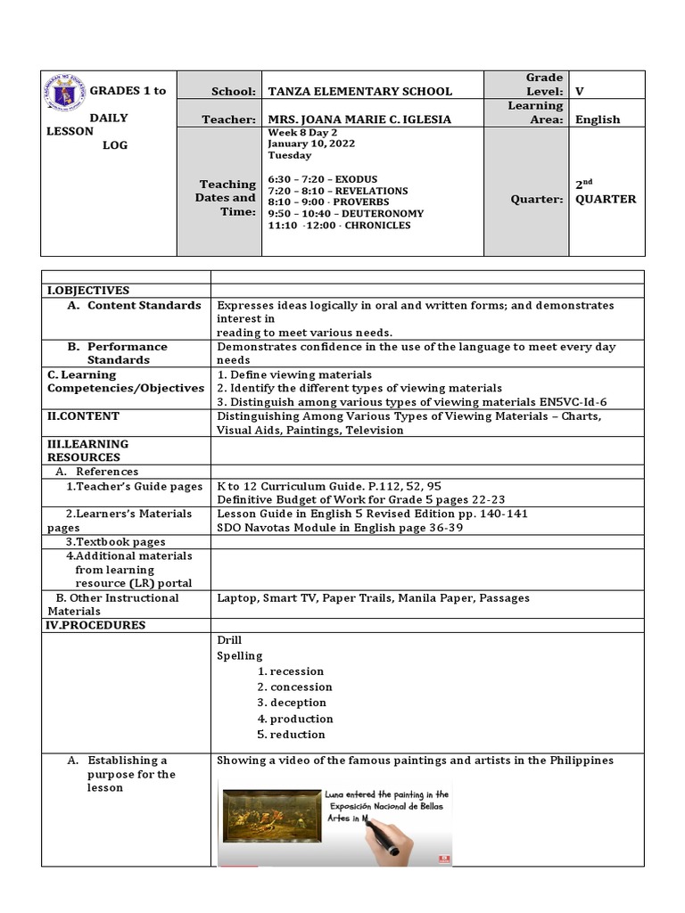 DLP Q2 WEEK8 DAY2 ViewingMaterials Part2 | PDF | Learning | Teachers