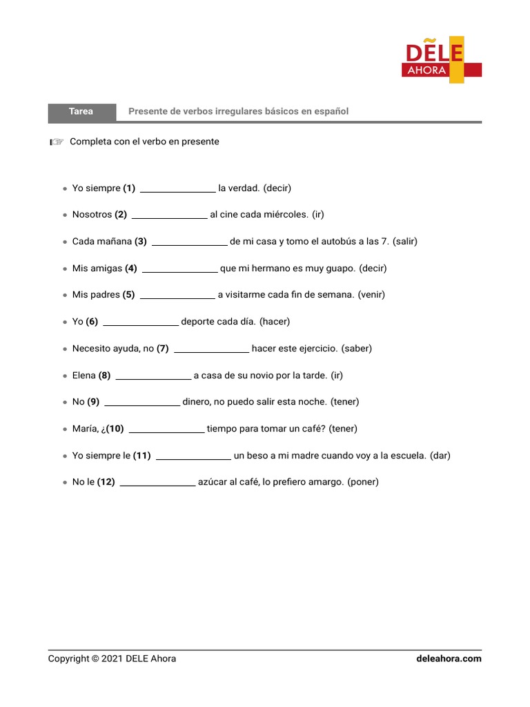 Presente de Verbos Irregulares Basicos en Espanol | PDF