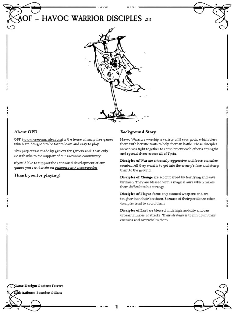 AoF - Havoc Warrior Disciples v2.12 | PDF