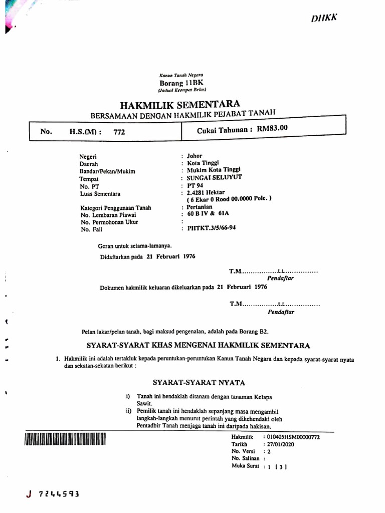 Geran Tanah Seluyut | PDF