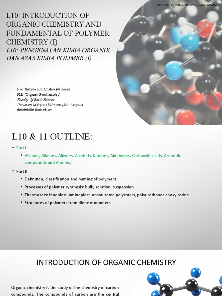 L10 - Introduction OF Organic CHEMISTRY and Fundamental OF Polymer ...