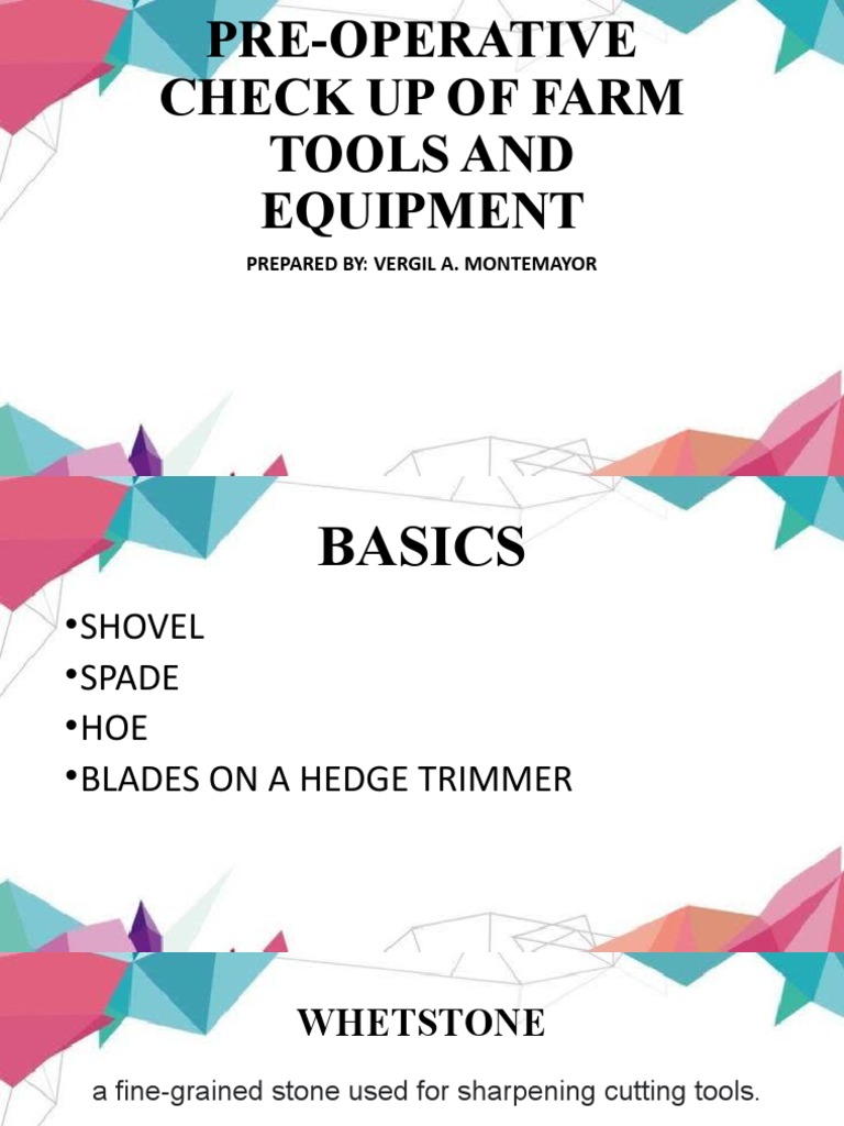 Pre-Operative Check Up of Farm Tools and Equipment | PDF