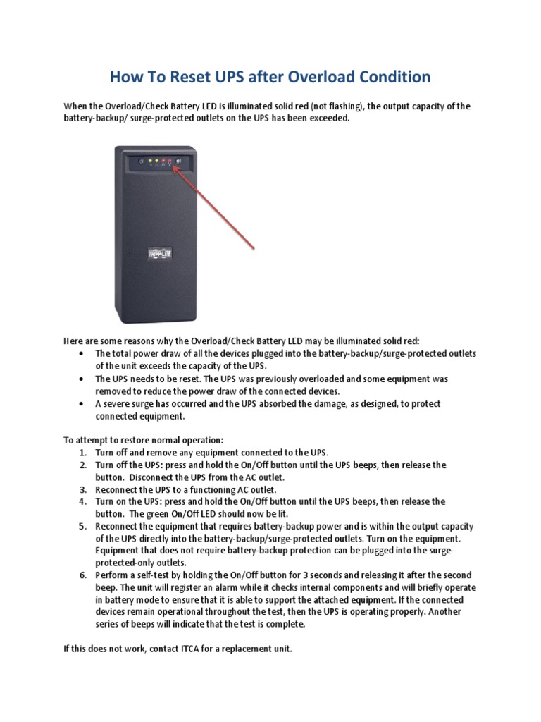 How To Reset UPS After Overload Condition | PDF