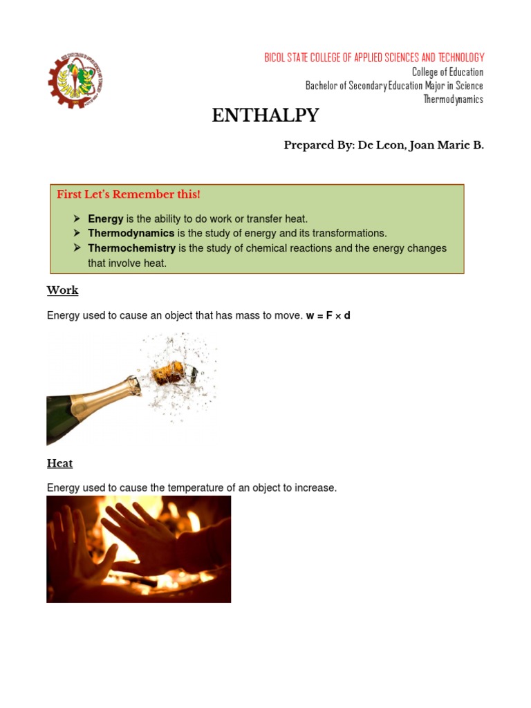 Enthalpy Activity Sheet | PDF | Heat | Enthalpy