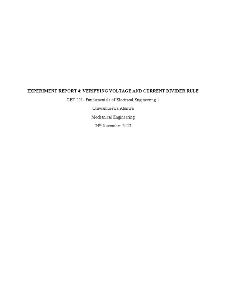 EXPERIMENT REPORT 4-Verifying Current Divider Rule | PDF | Electrical Network | Electrical ...