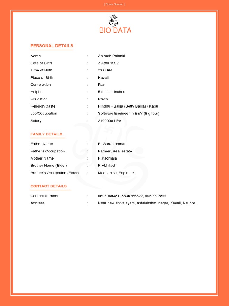 Anirudh Palanki Biodata | PDF