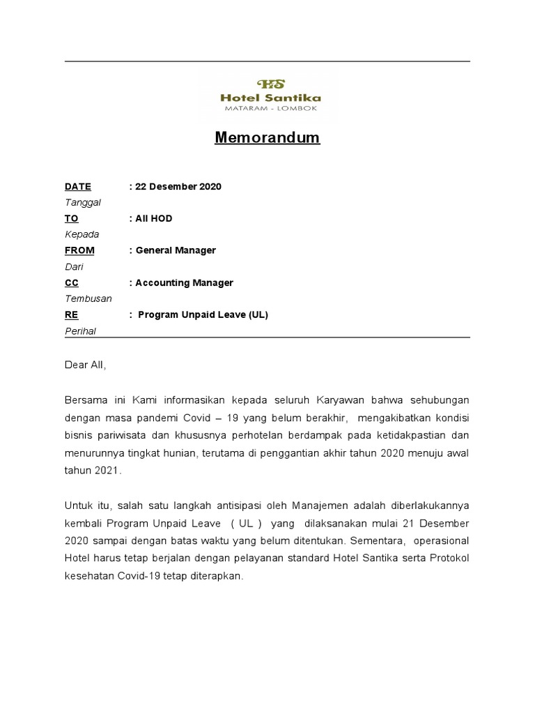 Memo Program Unpaid Leave | PDF