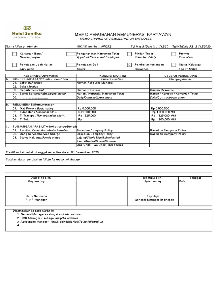Memo Perubahan Remunerasi - Kurnain | PDF