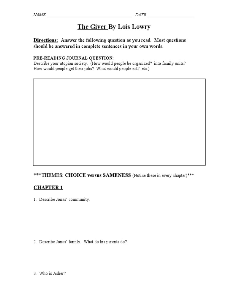 Giverquestions | PDF | The Giver
