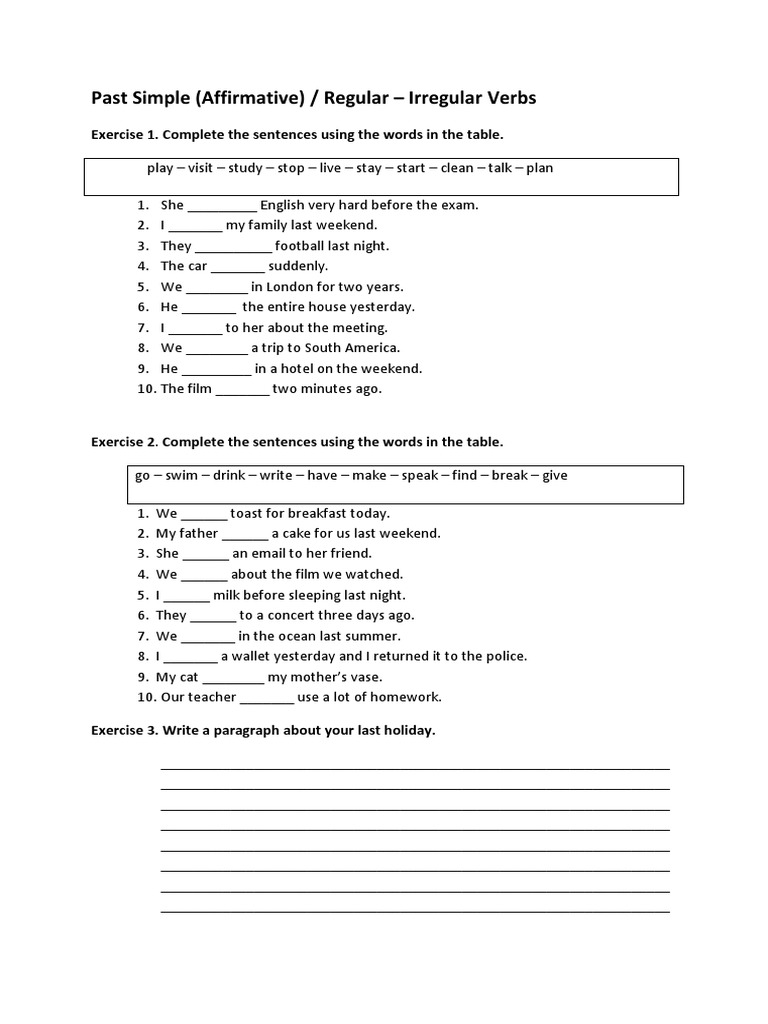 Past Simple Affirmative Regular and Irregular | PDF | Linguistic ...