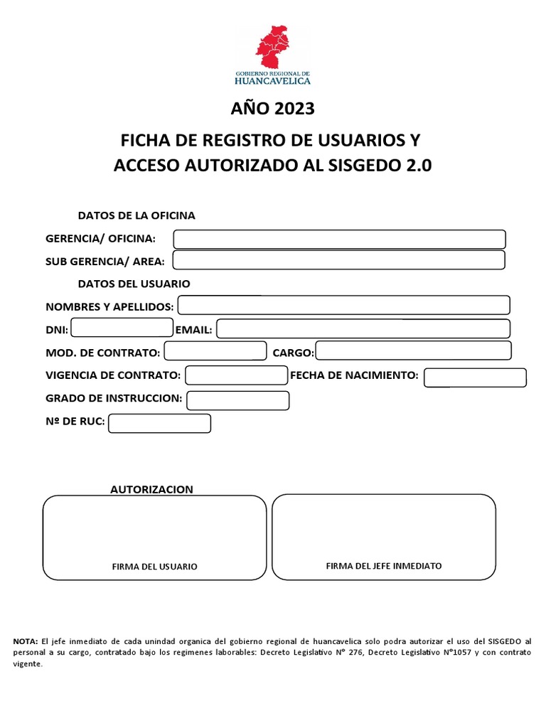 Ficha de Registro de Usuarios Sisgedo | PDF | Documento Ficha de Registro de Usuarios Sisgedo | PDF | Documento