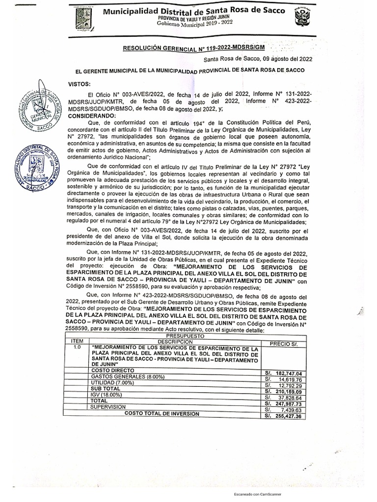 Resolucion de Aprobacion de Expediente Tecnico | PDF