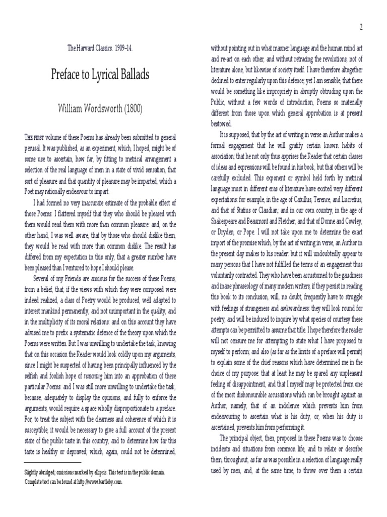 Preface To The Lyrical Ballads by William Wordsworth | PDF | Poetry | Pleasure