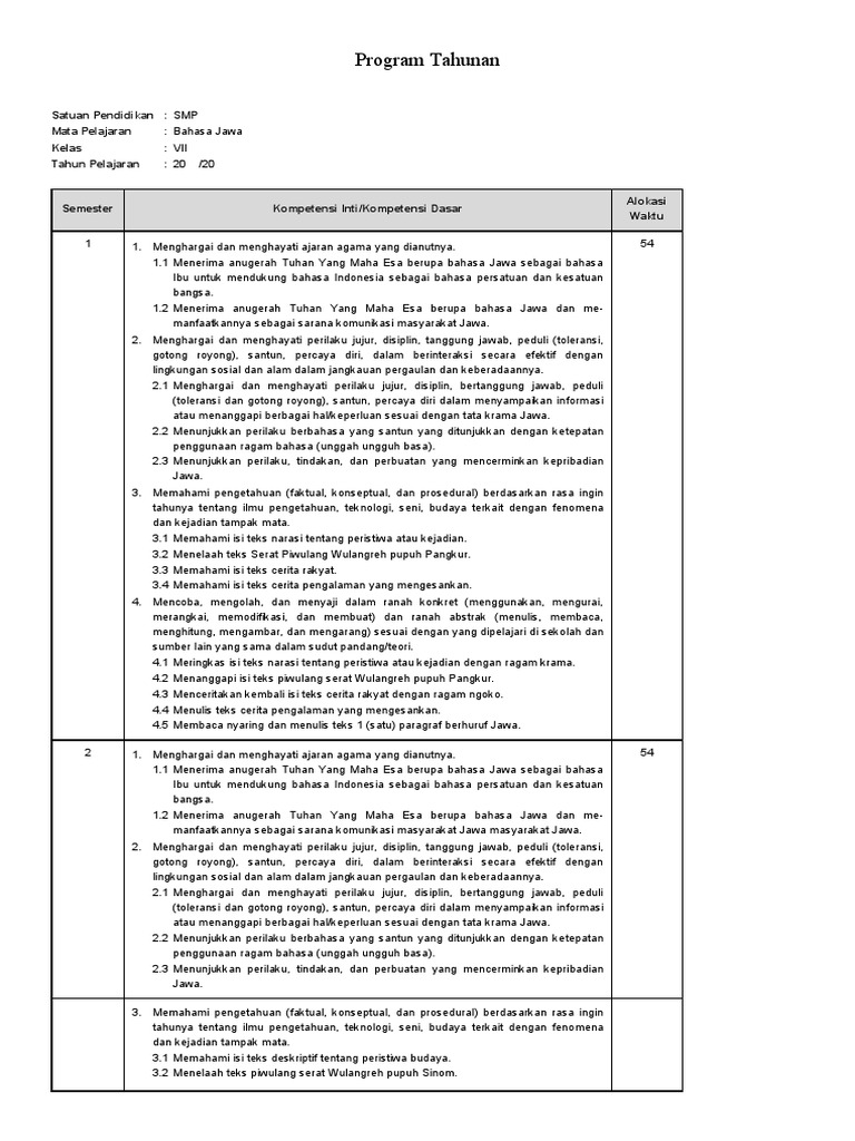 PROTA + PROMES Bahasa Jawa 7 | PDF