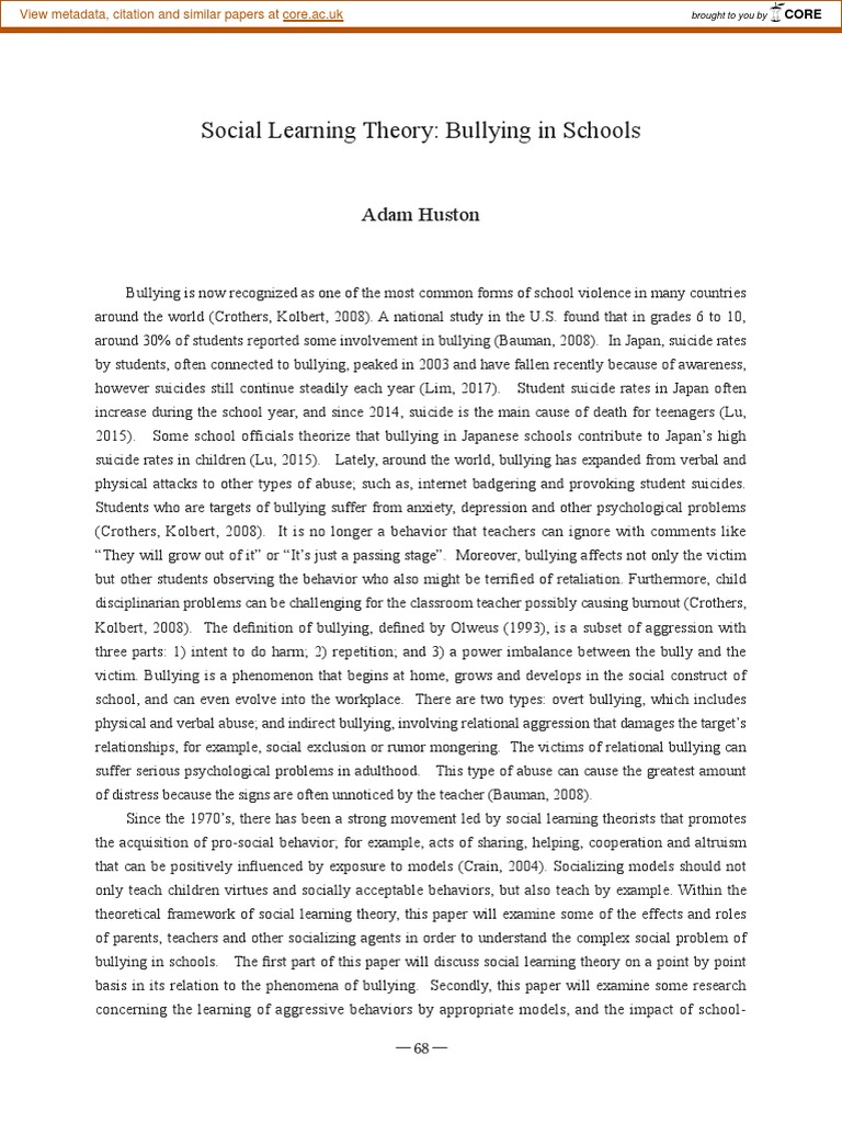 Social Learning Theory in Bullying Prevention | PDF | Bullying | Aggression