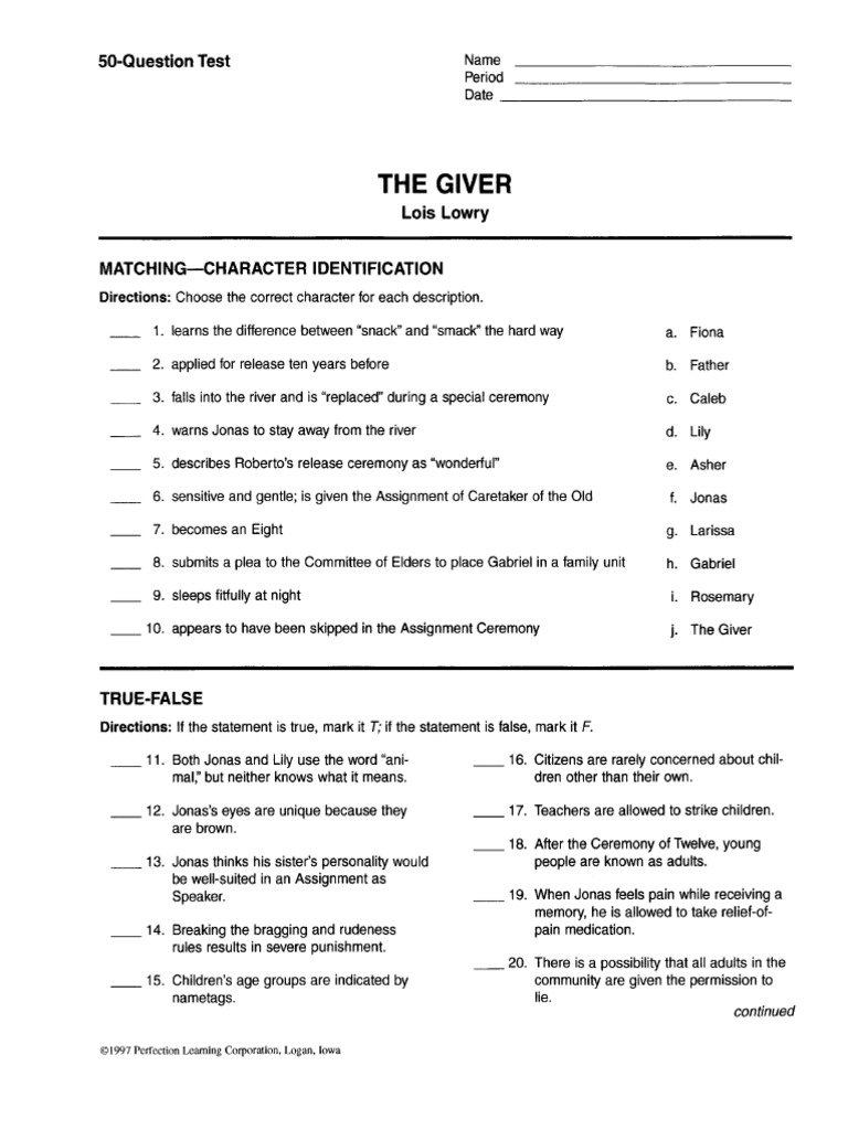 The Giver Test Questions | PDF