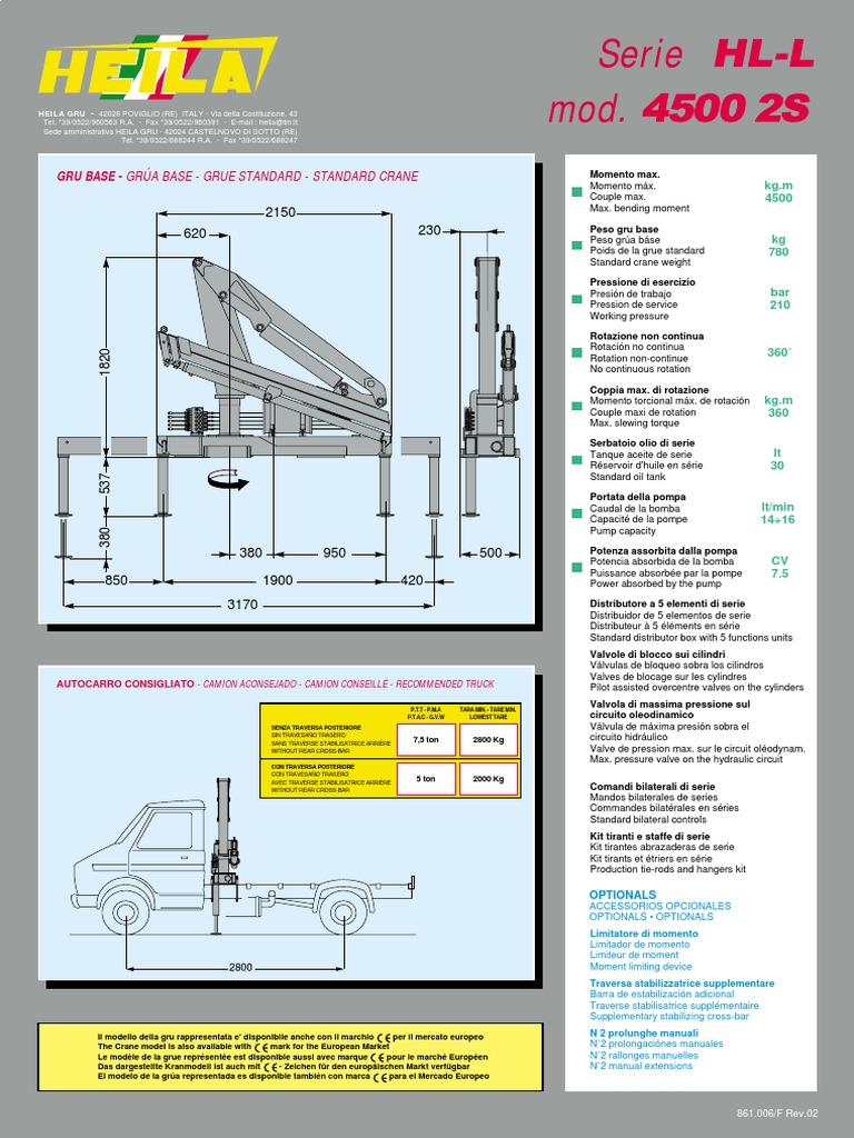 Serie HL-L Mod. 4500 2S 4500 2S: Gru Base - Grúa Base - Grue Standard ...