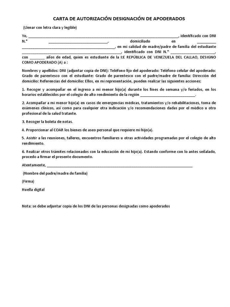 Carta de Autorización Designación de Apoderados | PDF