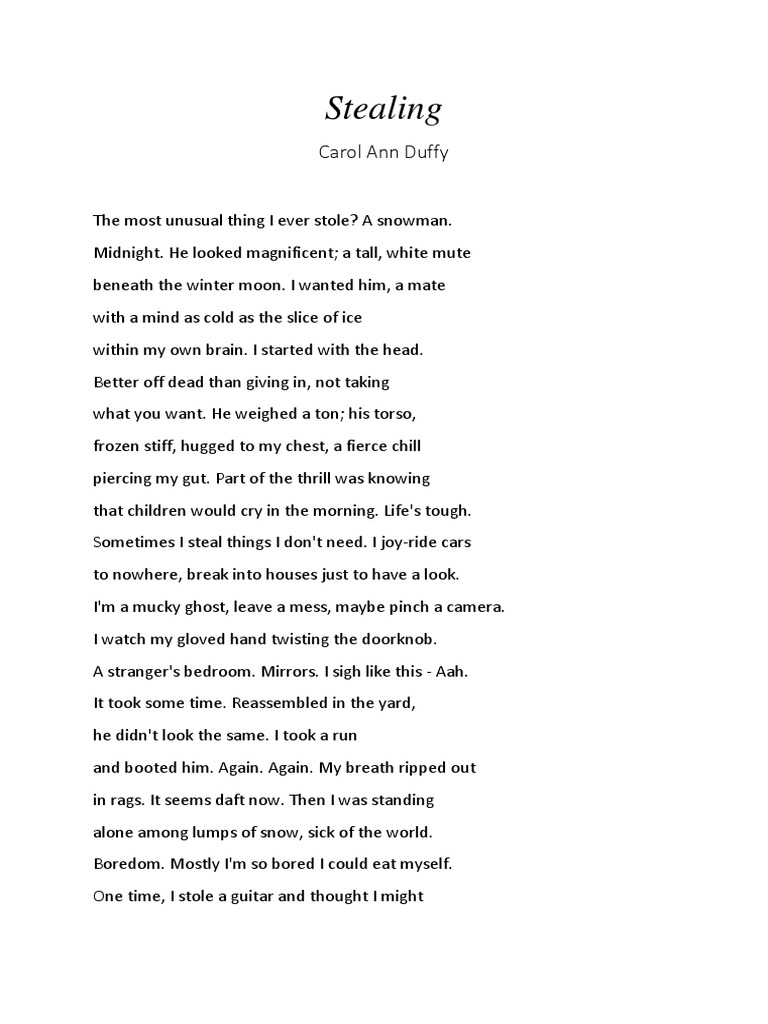 Stealing by Carol Ann Duffy | PDF