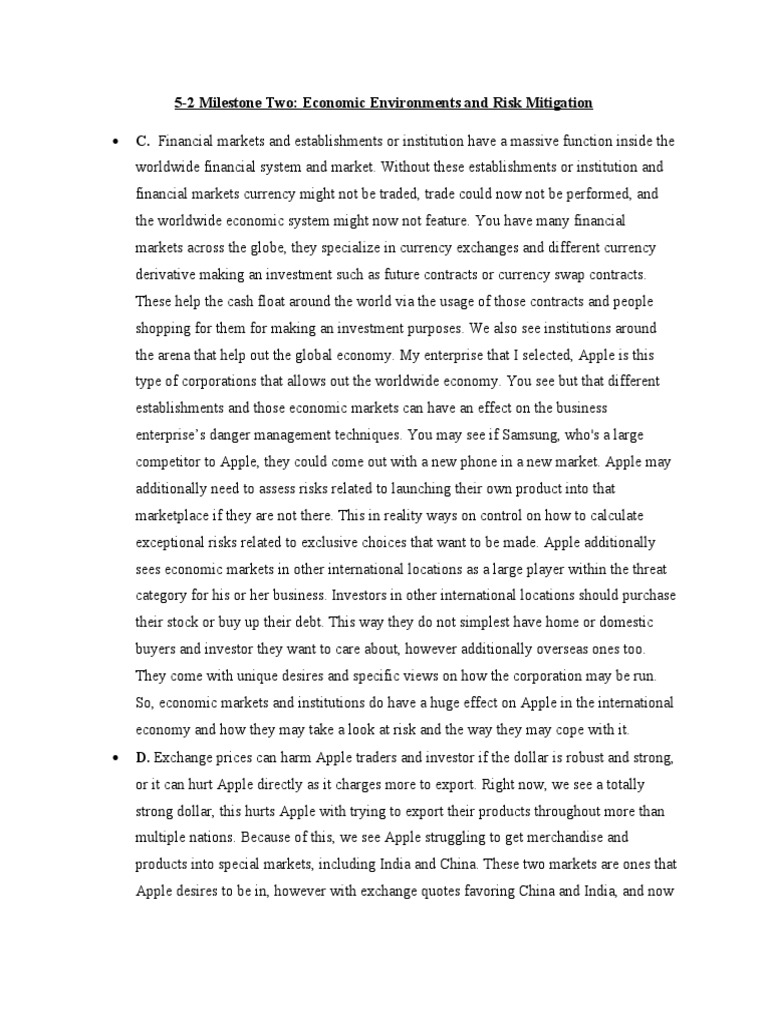Milestone Two Economic Environments and Risk Mitigation | PDF | Apple ...