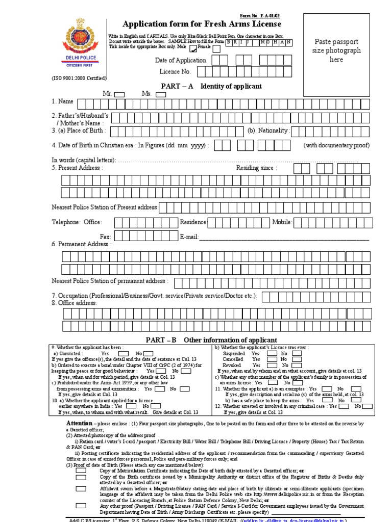 Delhi Arms License Application Form | PDF | Handgun | Social Institutions