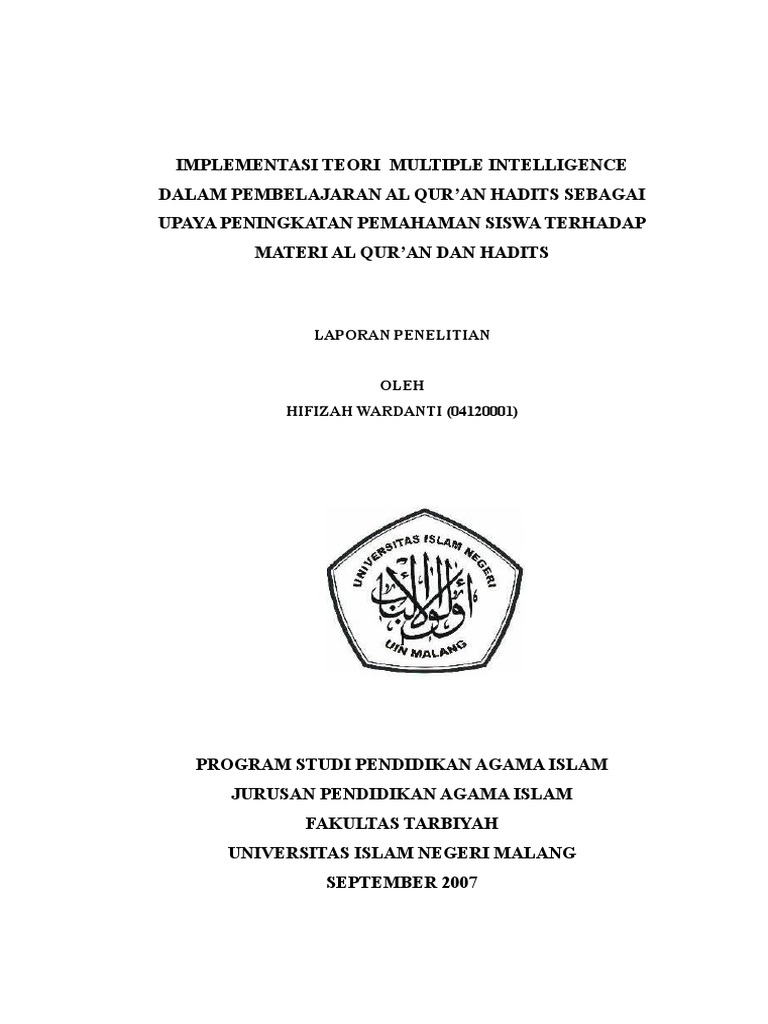 PTK Implementasi Teori Multiple Intellegence Dalam Pembelajaran Al Qur'an Hadits | PDF | Karier ...