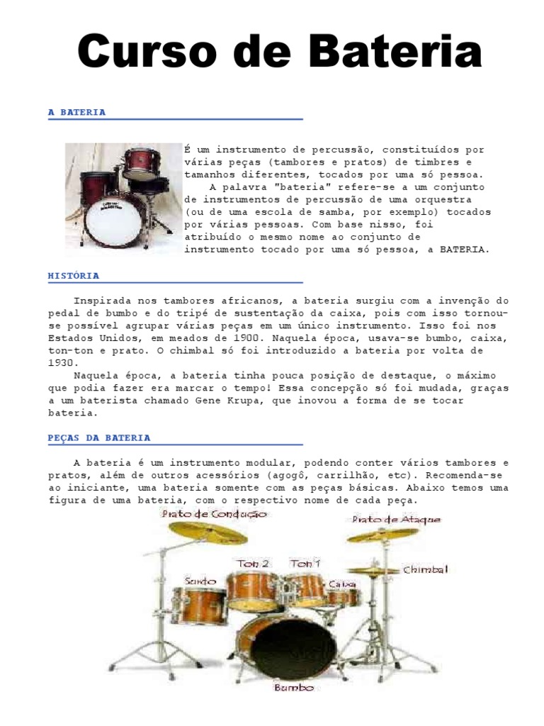 Curso de Bateria Completo | Download grátis PDF | Bateria (instrumento) | Tambor