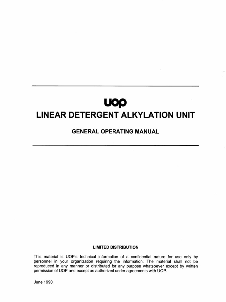 Linear Detergent Alkylation Unit-General Operating Manual | PDF