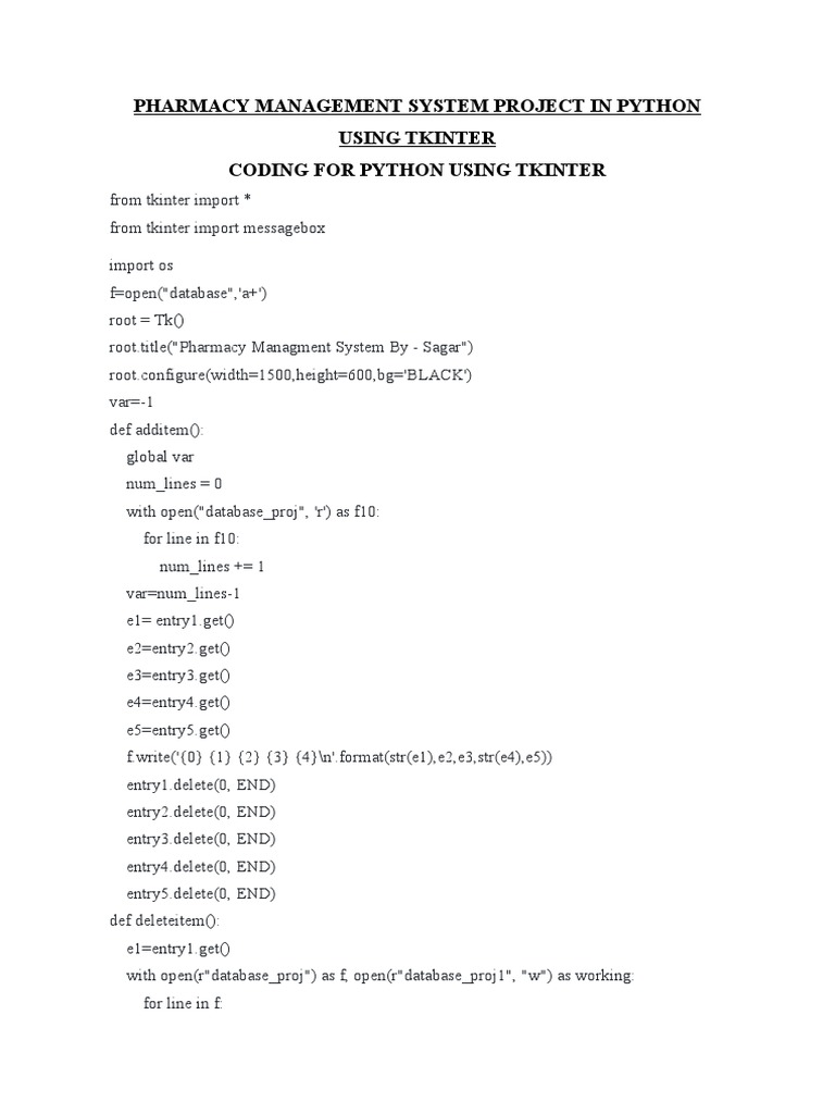 Pharmacy Management System Project in Python Using Tkinter | PDF | Software | Computing