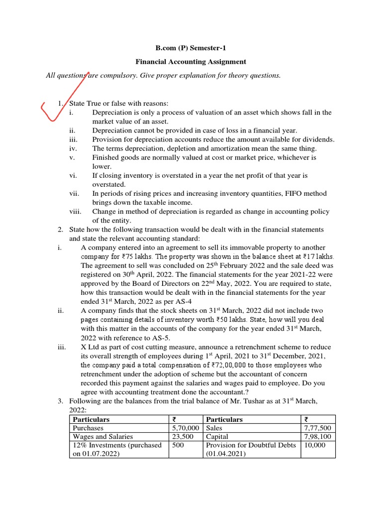 Financial Accounting Assignment | PDF | Depreciation | Expense