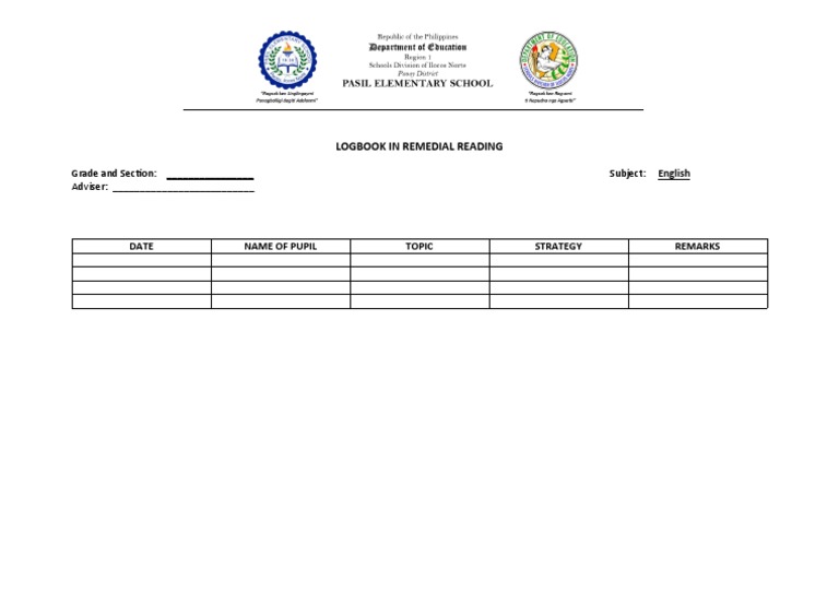 LOGBOOK IN REMEDIAL READING | PDF