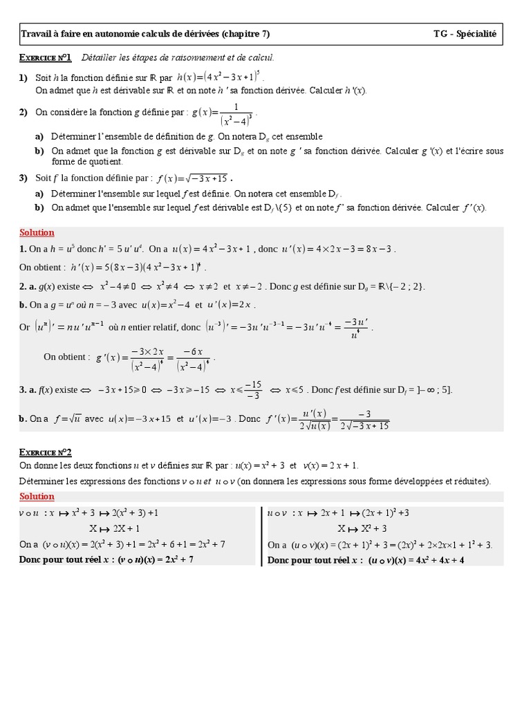 Exercices de dérivées en maths seconde | PDF | Mathématiques ...