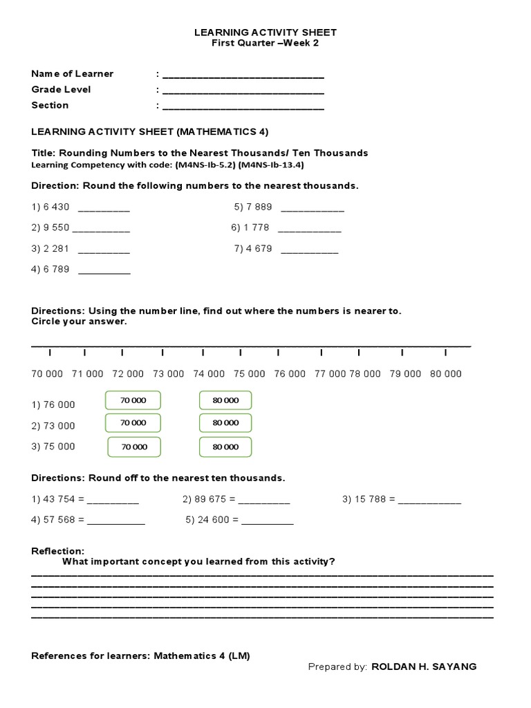 LEARNING ACTIVITY SHEET Week 2 Math | PDF | Teaching Methods ...